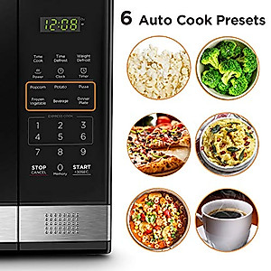 BLACK+DECKER EM031MB11 Digital Microwave Oven with Turntable Push-Button Door, Child Safety Lock, 1000W, 1.1cu.ft, Black & Stainless Steel, 1.1 Cu.ft