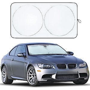 EcoNour Car Windshield Sun Shade | Reflective Sunshade for Ultimate Protection | Overlapping Design | 240T Polyester | Fits Small Sedans, Mini SUVs, Hatchbacks | Medium (64x32 inches)