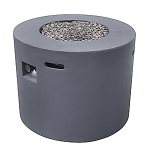 Leo Outdoor 31" Round Light Weight Concrete Gas Burning Fire Pit, Dark Gray