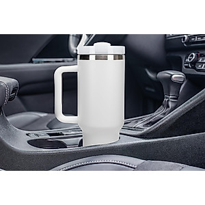 Elanze Designs 40 oz Stainless Steel, Large Water Bottle, Coffee Mug, Spill & Leak Resistant, Thermal Travel Tumbler With Handle, Lid & Straw, Daisy White