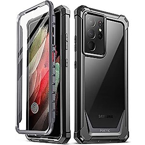 Poetic Guardian Case Designed for Samsung Galaxy S21 Ultra 5G 6.8 inch, Built-in Screen Protector Work with Fingerprint ID, Full Body Hybrid Shockproof Bumper Cover Case, Black/Clear