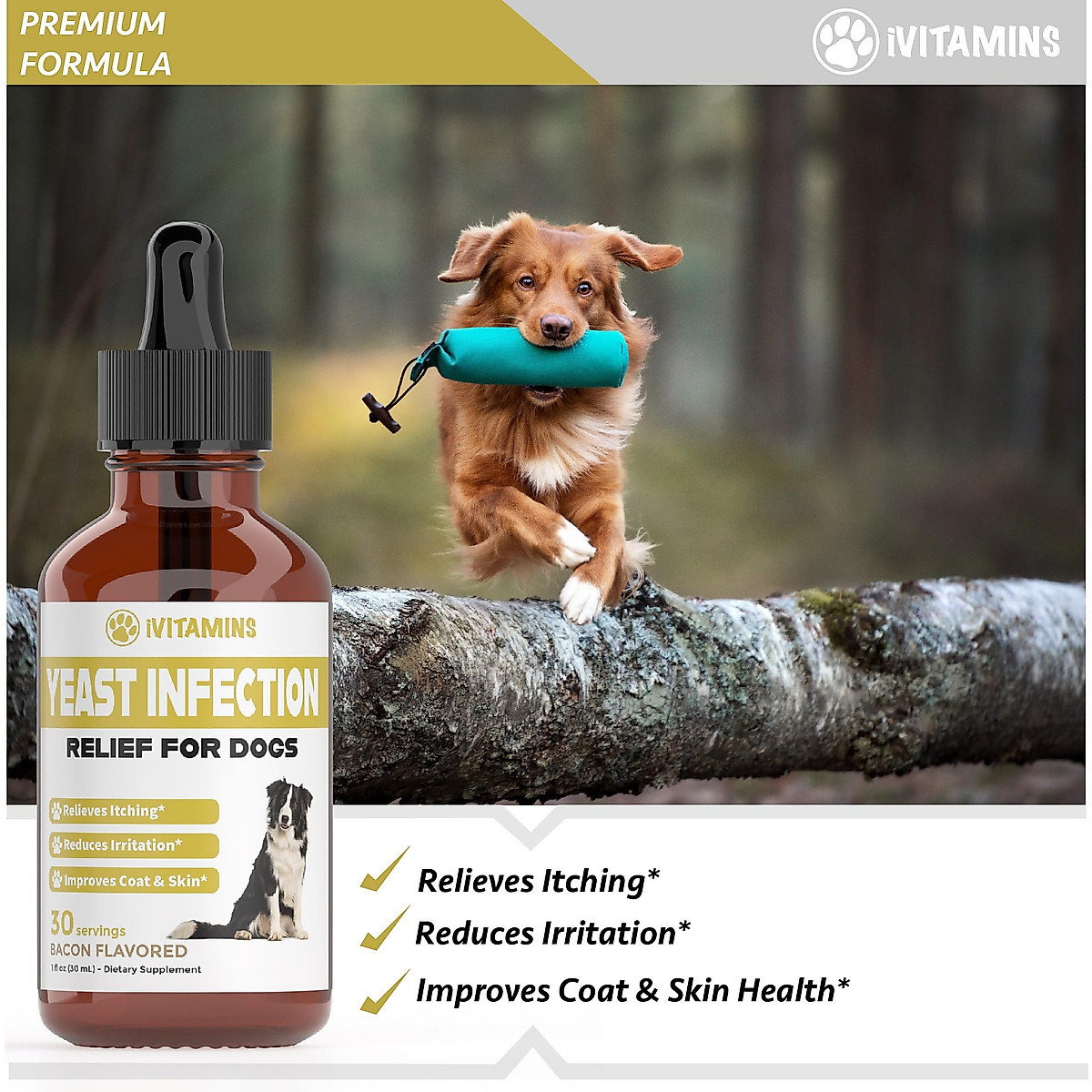 Natural Yeast Infection Treatment for Dogs | Helps to Support Itch & Inflammation Relief, & More | Dog Ear Infection Treatment | Dog Itch Relief | Dog Yeast Ear Infection Treatment | (Bacon) (2 Pack)