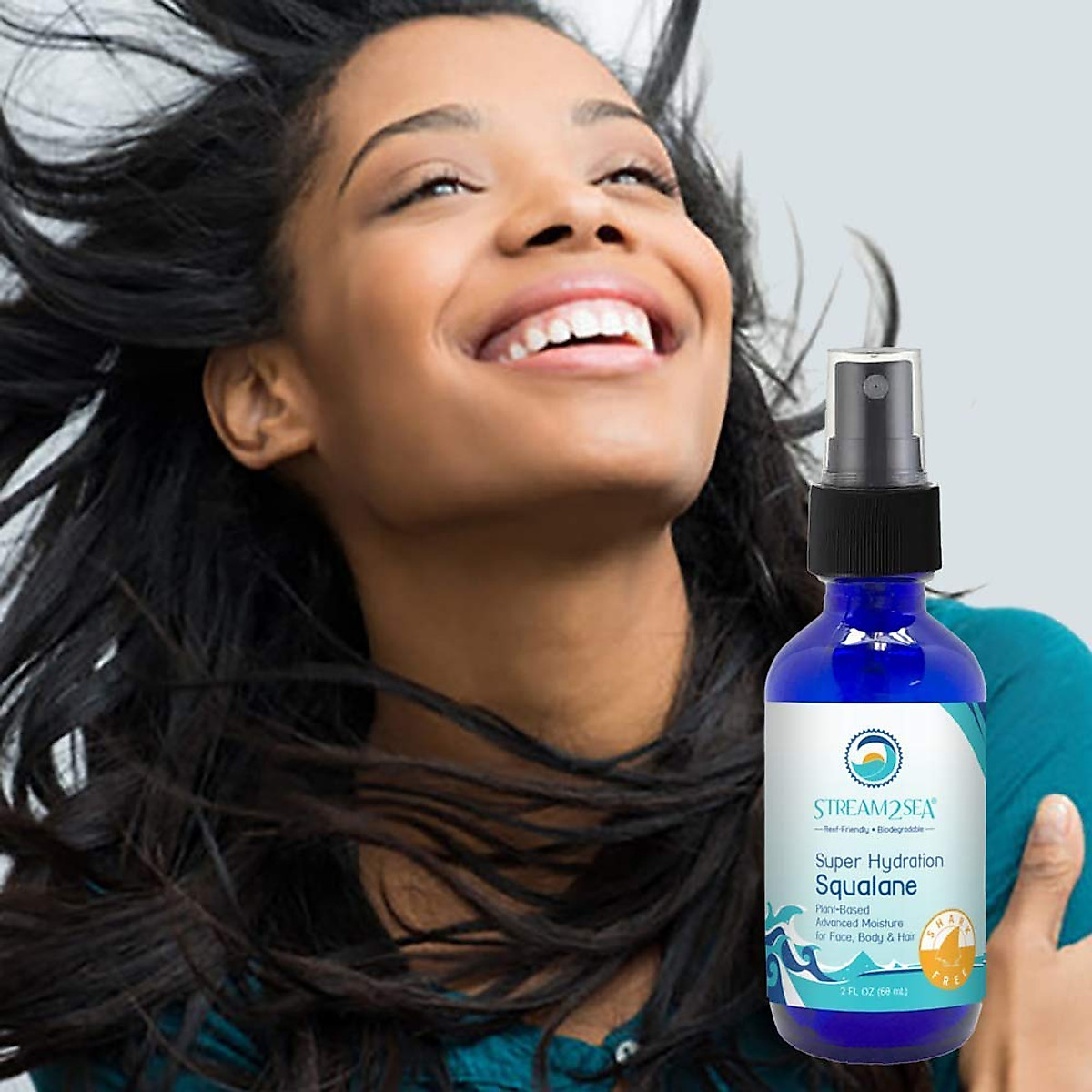 STREAM 2 SEA Squalane Olive Based, Reef Safe Certified Shark Free Plant Based Vitamin E Infused Face Moisturizer and Boosts Collagen Production, Biodegradable Skin and Hair Care, 2 Fl Oz