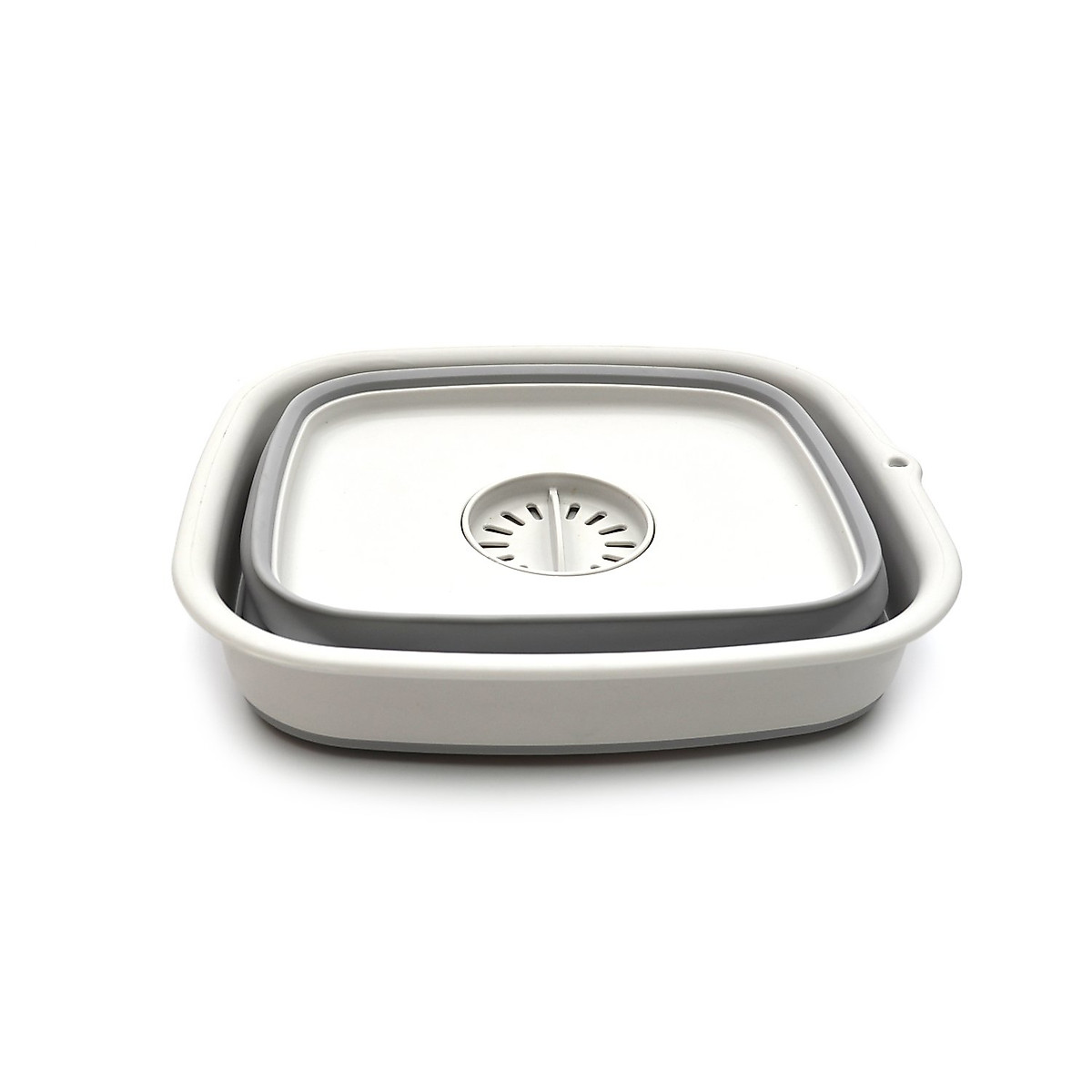 SAMMART 9.1L (2.4Gallon) Collapsible Dishpan with Draining Plug - Foldable Washing Basin - Portable Dish Washing Tub - Space Saving Kitchen Storage Tray (1, Grey)