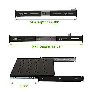 4-Post Sliding Server Shelf, Cold Rolled Steel, Black, Venting, Adjustable, 350mm Depth, 7.5 lbs, Rack Mount, 1U(1RU)