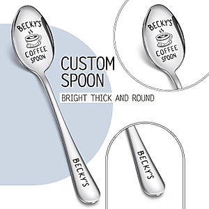 Angirlish Personalized Coffee Spoons, Engraved Name Stainless Steel Spoons, Coffee Tea Lover Gifts for Husband Wife Couple, Birthday Anniversary Christmas Gifts, Mirror Finished & Dishwasher Safe