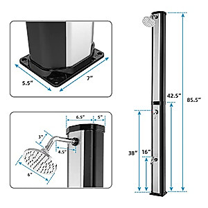 Giantex 7.2 FT 10 Gallon 2-Section Solar-Heated Outdoor Shower, Pool Shower W/Free-Rotating Shower Head, Foot Tap Spigot, Faucet, Temperature and Pressure Adjustment for Backyard, Garden, Beach Spa
