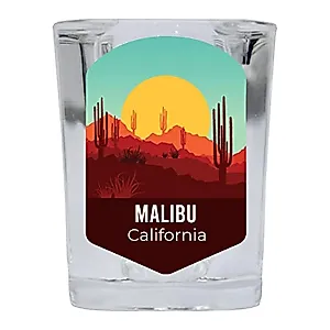 Malibu California Souvenir 2 Ounce Square Shot Glass Desert Design