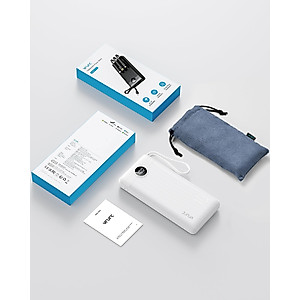 VRURC Portable Charger 10000mAh, Slim LED Display Power Bank, 5 Output 2 Input Cell Phone Battery Pack, Built-in Micro & USB C Cables Phone Charger Compatible with iPhone,Samsung,Android-White(1 Pack)