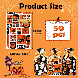 Shintop Halloween Goodie Bags Drawstring, 50PCS Small Treat Candy Bags Reusable Plastic Gift Bags Party Favors Supplies for Trick or Treat Sweets Cookies (Ghosts, Black Cats, Pumpkins)