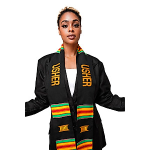 Dupsie's Usher Hand-woven Kente Cloth Stole/Sash. Black
