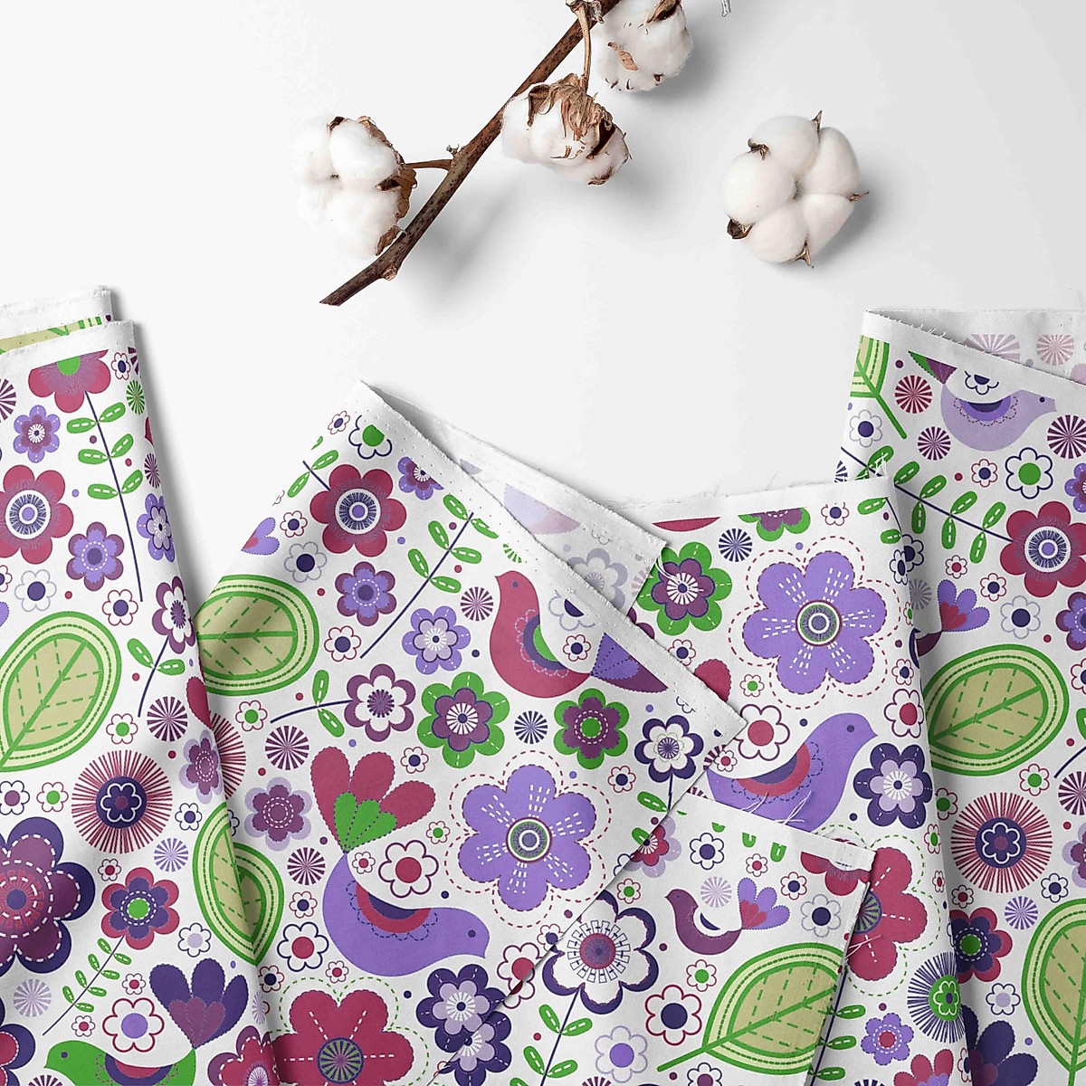 Crib or Toddler Bed Skirt or Dust Ruffle Botanical, Purple/Lilac/Green/Plum