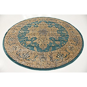 Unique Loom Aurora Collection Over-Dyed, Abstract, Botanical Southwestern, Transitional Area Rug, 8 ft x 8 ft, Teal/Beige