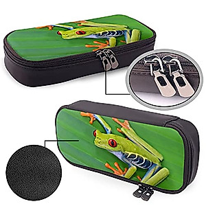 DCARSETCV Animal Frog Green Leaf Leaves Pencil Case Cute Pen Pencil Case Pu Leather Flip Pencil Pouch Office Pencil Box Bag Gifts For Adults Teen School Girls Boys