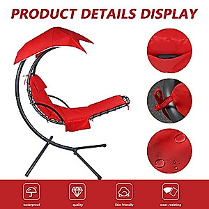 Terrace Hanging Chaise Longue with Replaceable Cover and Umbrella Cloth, Suitable for Chaise Lounge Hammock, Soft and Comfortable, Waterproof and Moisture Proof (Cushions, Pillows not Included) (Red)