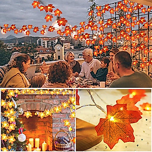 OVV 4 Pack Thanksgiving String Lights Maple Leaves Decorations Fall Leaf Garland Total 40 Ft 80 LED for Home Indoor Outdoor Garden Autumn Holiday Decor 3AA Battery Operated