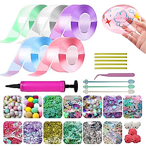 POUYRBA Multicolored Nano Tape Bubble Kit, 43pcs 9.84FT Nano Tape Bubble Kit for Kids Double Sided Tape Plastic Bubble Super Elastic Bubbles DIY Craft Kit for Party Favors