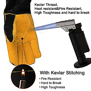 Cuwiny Welding Gloves, 1112°F Heat/Fire Resistant/Leather Forge Gloves, with Kevlar Stitching String, 16 inches Extra Long Sleeve and Fireproof Hook and Loop Tape,fit for Mig/Tig