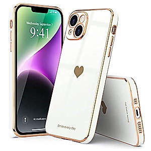 Teageo for iPhone 14 Plus Case for Women Girl Cute Love Heart Luxury Plating Soft Bling Back Cover Raised Full Camera Protection Bumper Silicone Shockproof Phone Case for iPhone 14 Plus, White