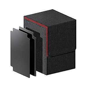 Venssu Card Deck Box,Vertical Card Deck Case,Card Storage,Commander deck box, Trading card box, Fit 115 Plus Sleeved Cards Compatible with board game MTG TCG CCG with dividers(Black＆Red)