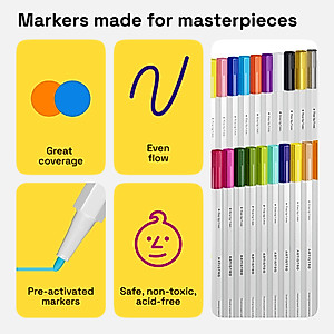 ARTISTRO 24 Fabric Markers - Fine Tip Permanent Decorating Kit for Clothes - No Bleed Pens for T-Shirts, Bags, Textile, Canvas, and More