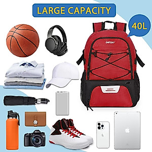 DAFISKY Basketball Backpack with Ball Compartment – Large Basketball Bag with Shoes Compartment Soccer Volleyball Bag Sports Backpack for Football, Red