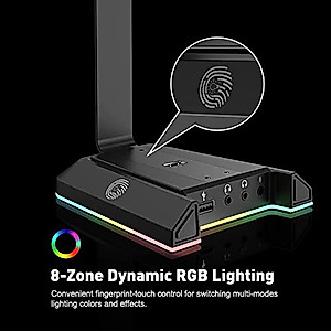 Headset Stand, Headsets Holder with 7.1 Surround Sound & RGB Light, Gaming Headset Stand with USB & 3.5mm Port, Headphone Stand Perfect Gaming Accessories Gifts for Gamer, Suitable for Most Headphones