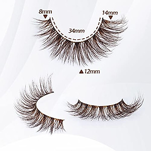 Ruairie Brown Lashes Natural Look False Eyelashes Cat Eye Natural Lashes Clear Band 14MM Fluffy Wispy False Lashes Strip 10 Pairs