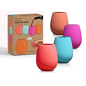 Sili Wraps Unbreakable Silicone Wine Glasses | Reusable Drinkware for Parties, Camping, Beaches, and Boats | 100% Silicone | Set of 4 | BPA-Free, Dishwasher Safe | Juicy Fruit Collection