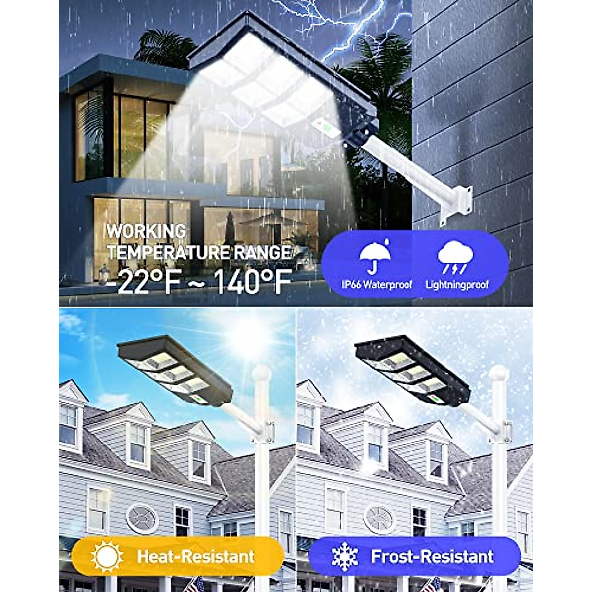 A-ZONE 300W Solar Street Lights Outdoor Waterproof, 6500K 30000LM Outdoor LED Street Light Dusk to Dawn, LED Wide Angle Lamp with Motion Sensor and Remote Control, for Parking Lot, Yard, etc.