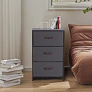 DHMAKER Nightstand with 3 Drawers, Small Dresser for Bedroom, Bedside Furniture & Accent End Table with Fabric Bins for Home, Bedroom Accessories, Living Room, College Dorm, Dark Indigo