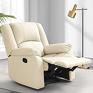 ASHOMELI Large Real Leather Recliner Chair, 150 Degree Tilt, Living Room Bedroom Sofa Recliner (Beige)