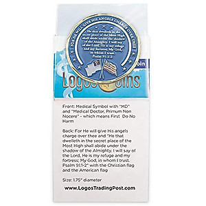 Medical Doctor Psalm 91 Challenge Coins, Gift for Doctors, Men & Women, The Lord is My Refuge & My Fortress, Primum Non Nocere - First Do No Harm. Pocket Token of Peace and Protection