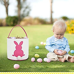 MONOBLANKS Easter Bunny Basket Bags for Kids Boys Girls, Rabbit Bucket Tote for Easter Egg Hunts Decorations Candy Gifts Storage (Pink)