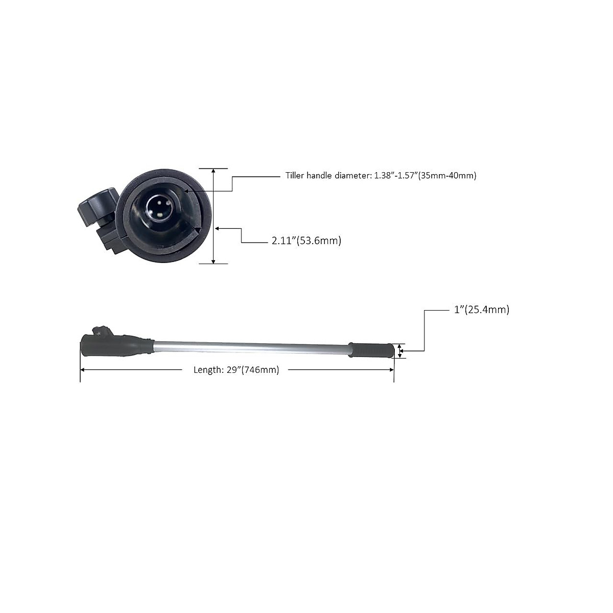 Pactrade Marine Boat Tiller Handle Extension Ergonomic Grip Anodized Aluminum Tubing Suitable for Outboard and Hand-Operated Universal Trolling Motor (Fixed Length 29")