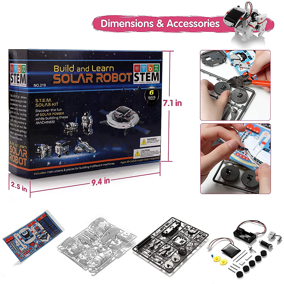 Solar Robot Toys 6 in 1 STEM Learning Kits Educational Space Moon Exploration Fleet Building Experiment Toys DIY Solar Power Science Gift for Kids Aged 8-12