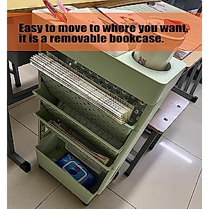 APBATS 5 Tier Removable Movable Bookshelf, Mobile Unique Bookcase, Utility Organizer Green Bookshelves with Wheels for Kids Children Students Study in Bedroom Living Room Home School