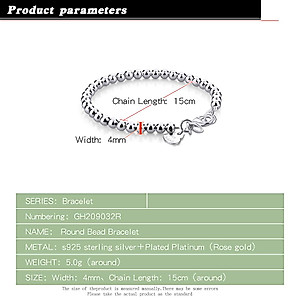 Dankadi New Women's 925 Sterling Silver Bracelet Minimalist 4-6MM Round Bead Chain Solid Silver Bracelet Charm Jewelry Lobster Claw Clasp (Silver 4mm16cm)