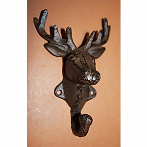 Southern Metal Wall Mounted Deer Head Antler Coat Hat Rack Wall Hooks, Solid Cast Iron Bundle of 5