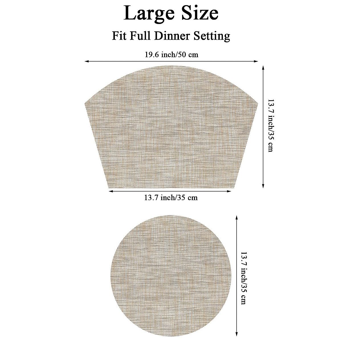 SHACOS Large Size Wedge Shape Placemats with Centerpiece Round Mat Set of 5 Round Table Place Mats Washable Dining Table Placemats Reversible, Beige