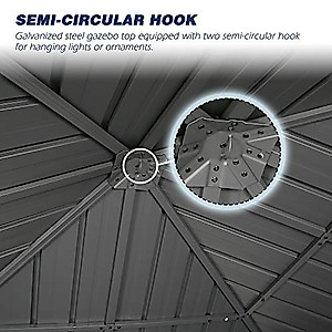 Peak Home Furnishings 10Ft x 10Ft Patio Hardtop Gazebo Outdoor Aluminum Pergola with Galvanized Steel Roof Canopy, Polyester Curtain and Mosquito Net