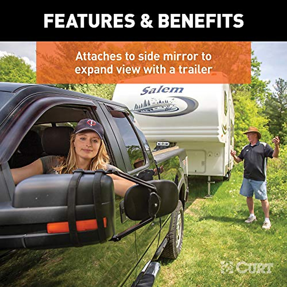 CURT 20002 5 x 7-1/2-Inch Universal Strap-On Adjustable Extendable Towing Mirror