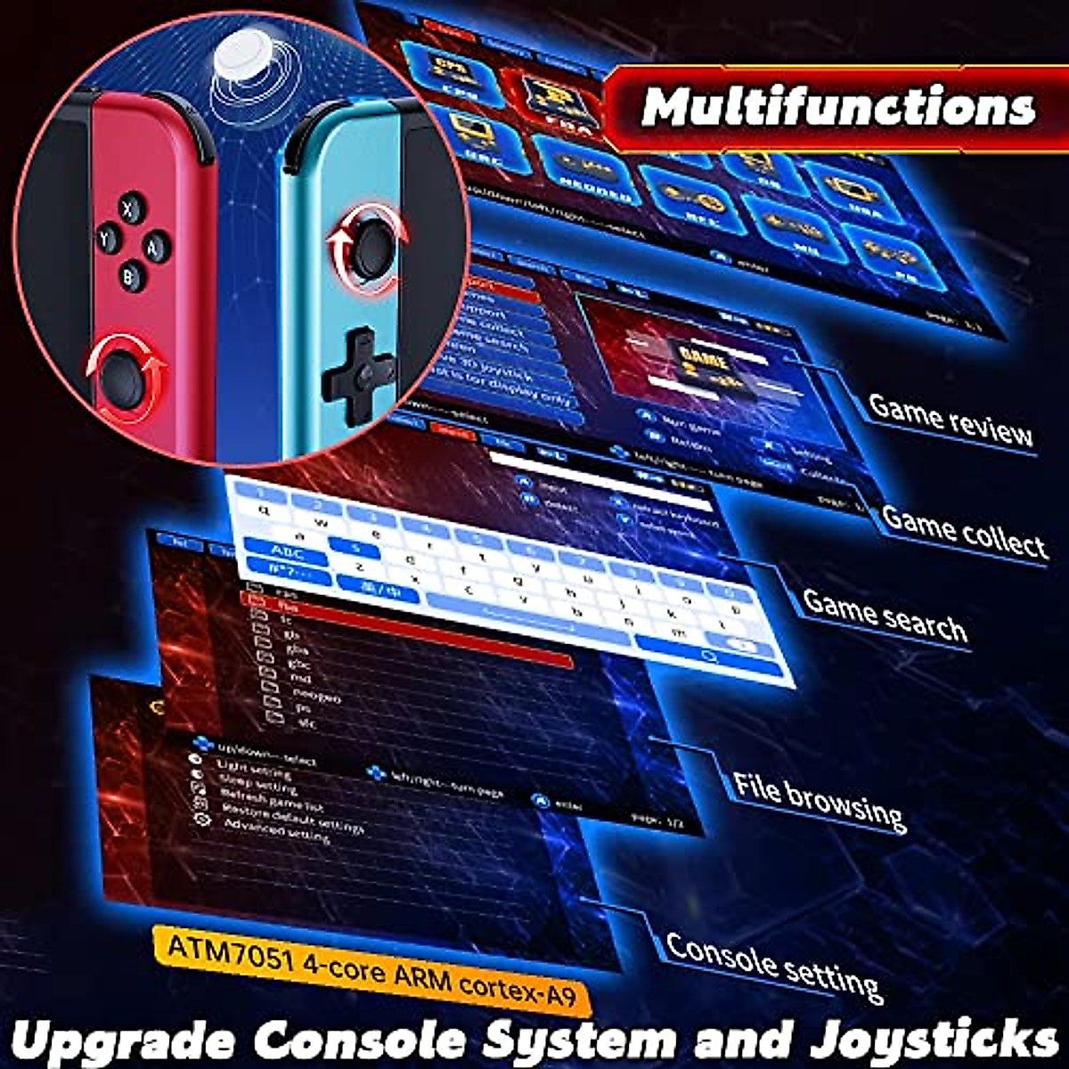 X70 Handheld Game Console 7.0 inch Pro Retro Games Consoles Classic Video Games Pad Style Preinstalled System Built-in Rechargeable Battery Gaming Consoles 64GB Blue Red