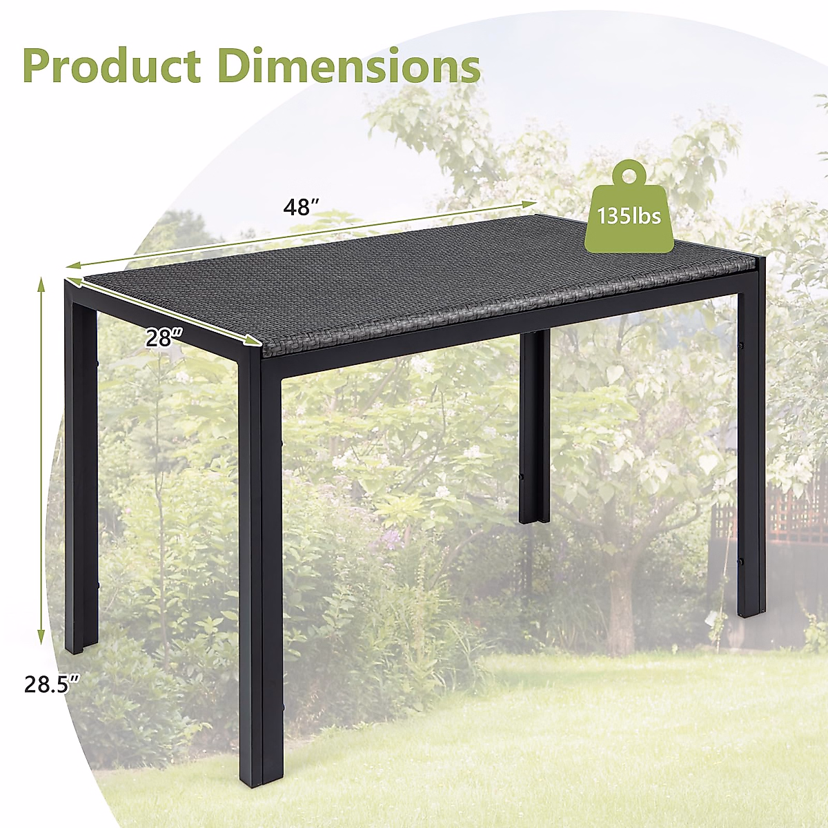 HAPPYGRILL Wicker Patio Dining Table for 6, 48 Inch Patio Rectangular Rattan Table with Heavy-Duty Metal Frame, Wicker Furniture Dining Table Patio Table for Backyard, Front Porch