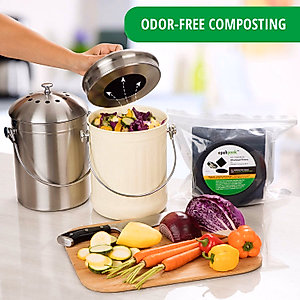 Epohpeek Compost Bin Filters Charcoal - Filter Replacement for Kitchen Pail Composter, 12 Pack Extra Thick (1cm) Fits Gallon Bucket Countertop Bins - Activated Carbon, 6 Round 6 Square, Both 6.5”