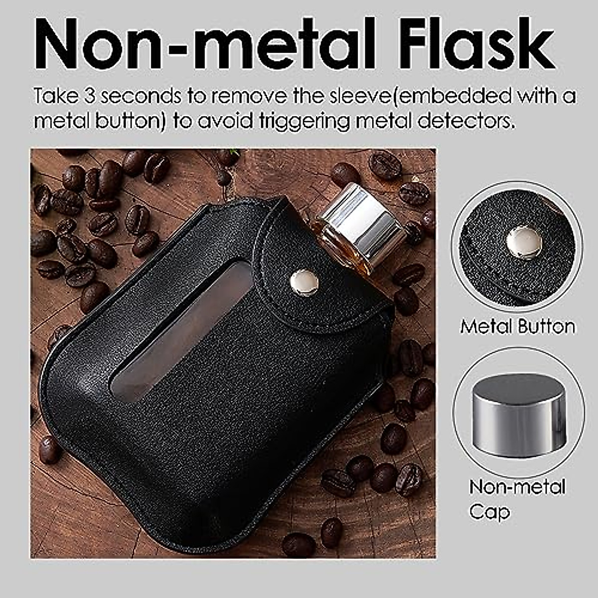 Delove Small Modern Glass Hip Flask with Removable Leather Sleeve - Durable Whiskey Flask for Men & Women - Leather Glass Flask for Liquor & Spirits,Wine (4oz x 4, Black)