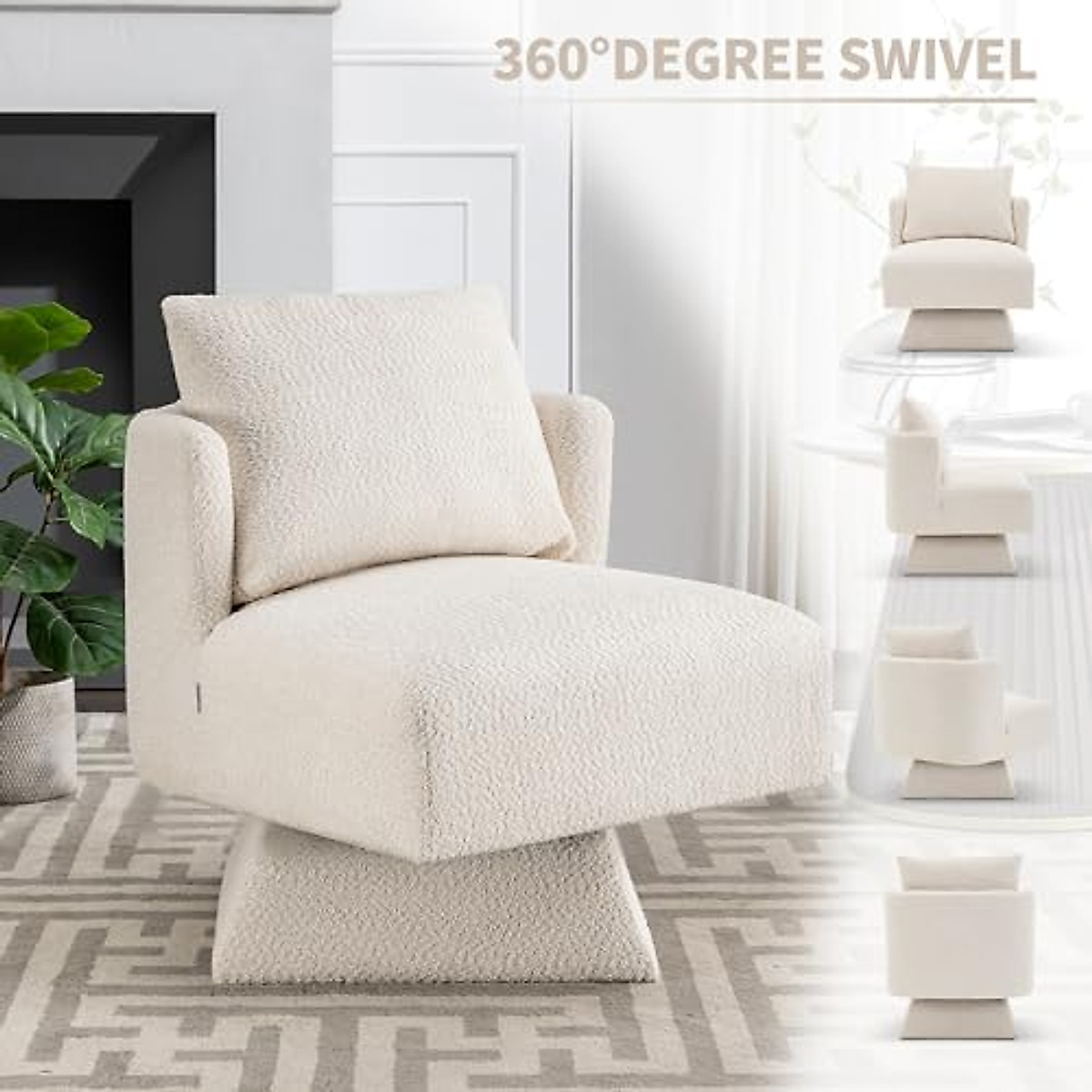 HOMEFUN Swivel Barrel Chair Set of 2, 360 Degree Modern Wide Upholstered Swivel Accent Chair with Curved Back and Pillows - Comfy Soft Chenille for Nursery, Living Room, Bedroom, Beige
