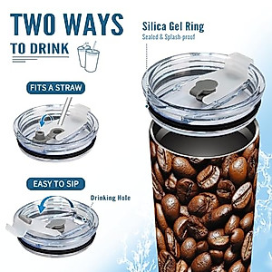 QWEUIOP 20oz Insulated Travel Coffee Mug Coffee Beans Pattern Stainless Steel Tumbler with Lid Double Wall Vacuum Coffee Cup For Hot and Cold Drinks14113