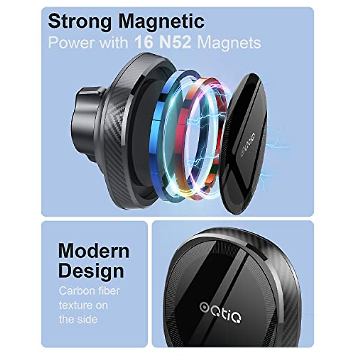 OQTIQ Wireless Car Mount Charger for Tesla Model 3 / Y Magnetic Phone Holder Fast Charging Cooling Fan Magnet Charger Compatible with Mag Safe Cases, for iPhone 14 13 12 Series (with QC 3.0 Adapter)