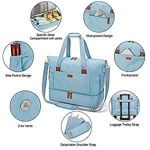 BAGODI Gym Bag for Women, Weekender Overnight Bag with USB Charging Port, Sport Travel Duffel Bag with Wet Pocket & Shoe Compartment, Carry on Tote Bag for Travel/Gym/School 5 Pcs Set